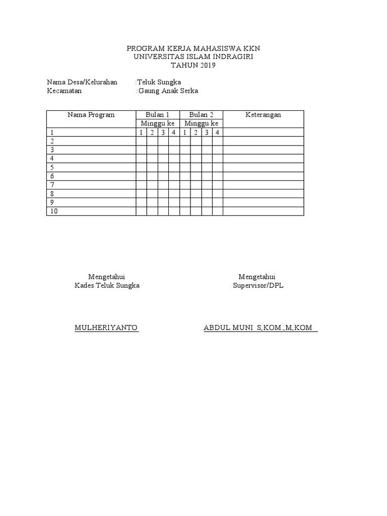 Program Kerja Mahasiswa KKN | PDF