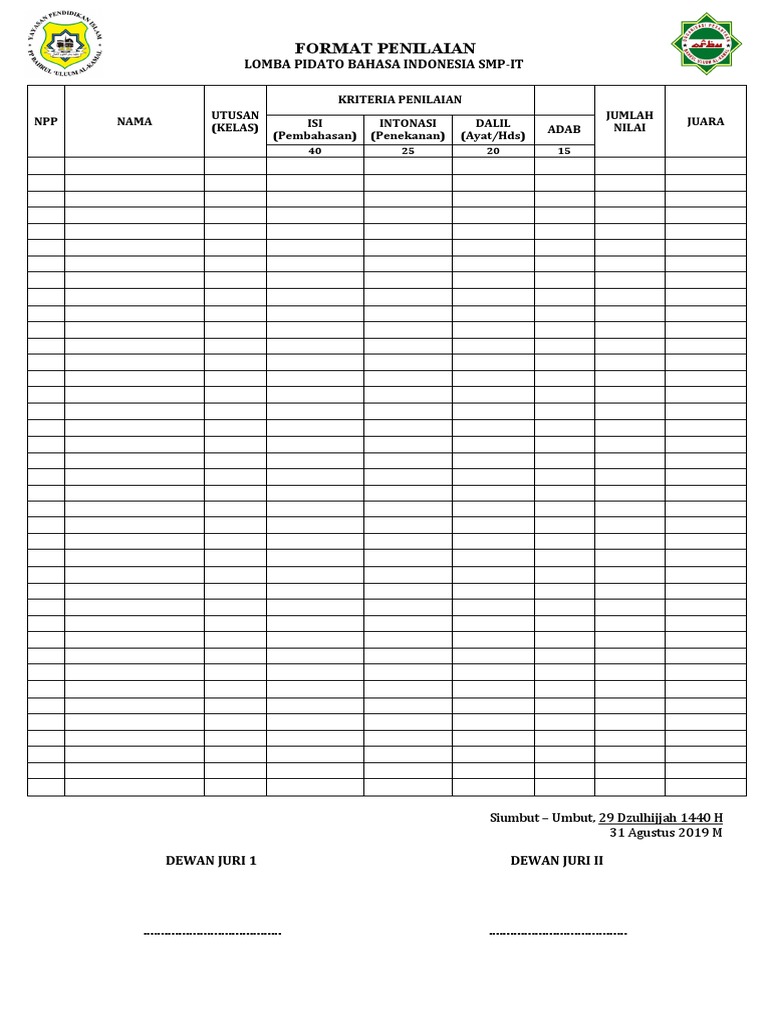 Format Penilaian Lomba Pidato Smp Pdf