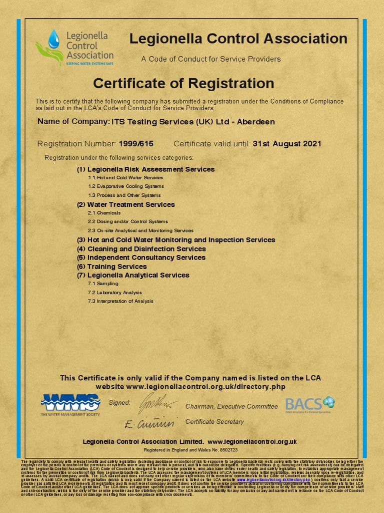Legionella Control Association: Name of Company | PDF | Life Cycle ...