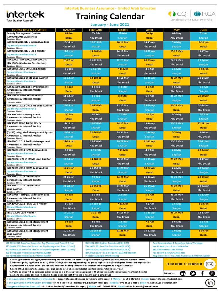 Intertek UAE Training Calendar - H1 2021 | PDF | United Arab Emirates ...