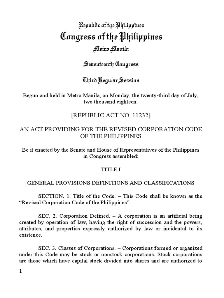 Revised Corporation Code of The Philippines | PDF | Corporations | Stocks