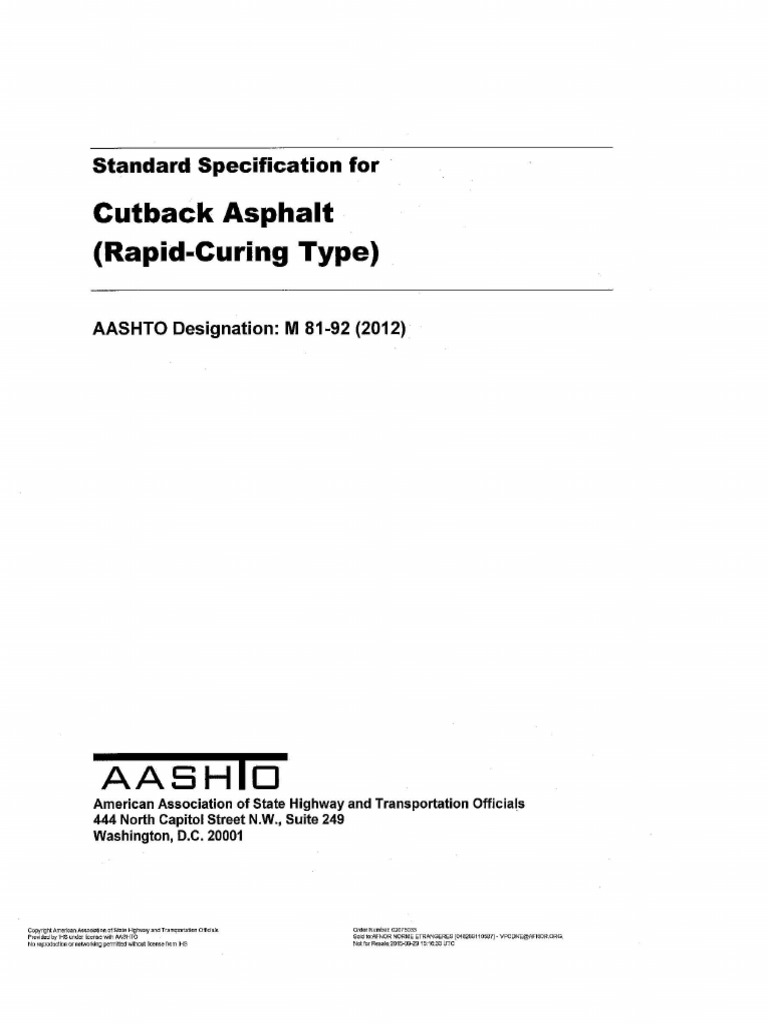Cutback Asphalt (Rapid-Curing Type) : Aashlo | PDF | Asphalt | Chemical ...