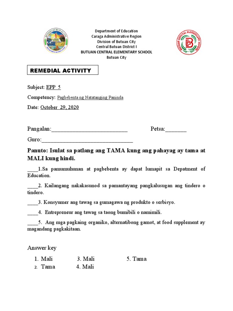 Remedial Activity EPP 5 | PDF