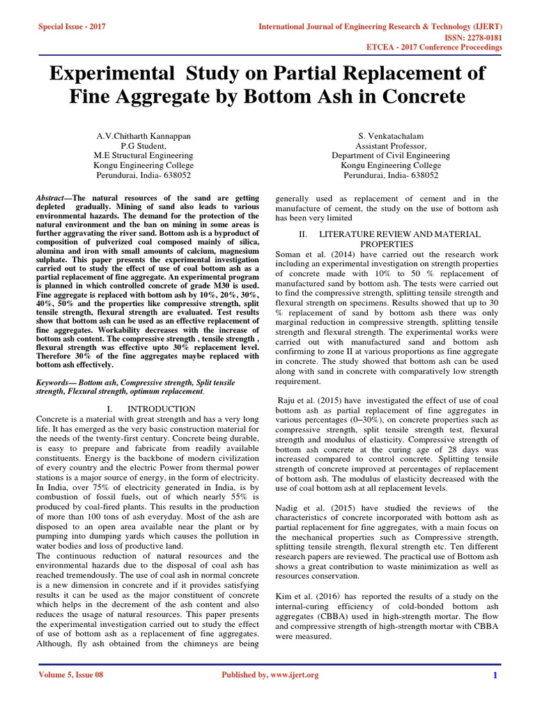 Experimental Study On Partial Replacement of Fine Aggregate by Bottom ...