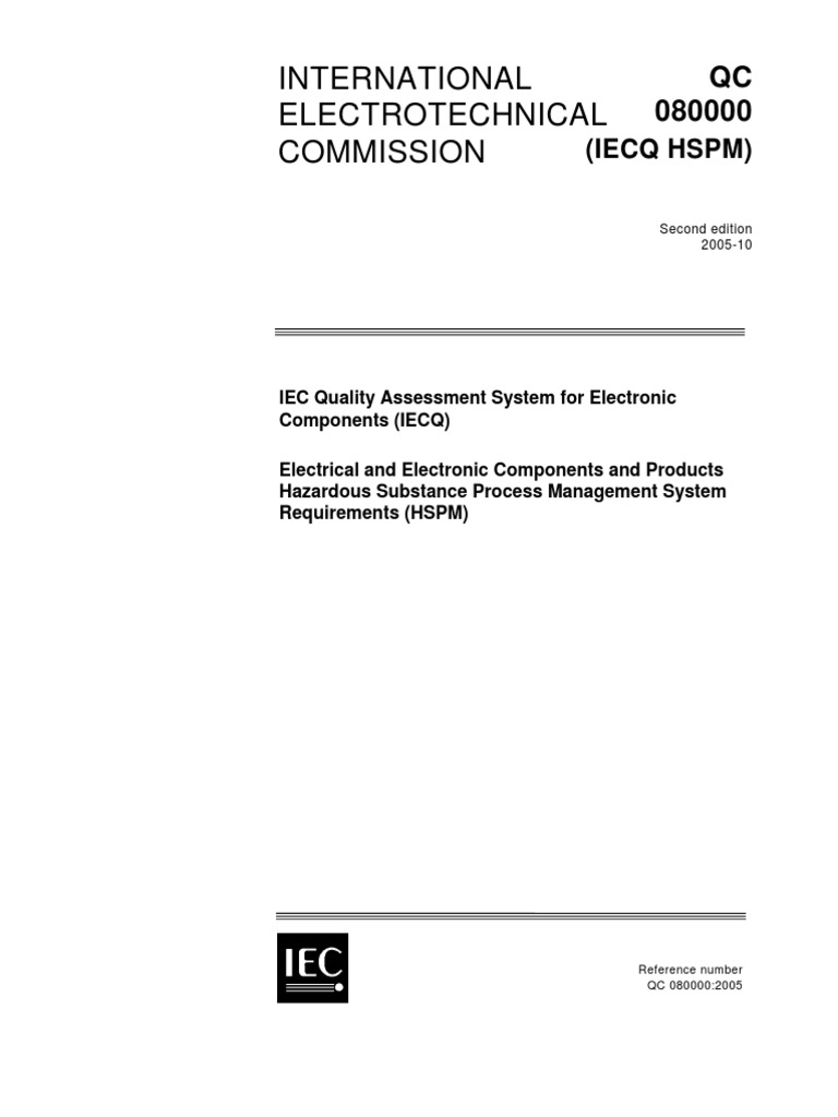 QC 080000-2005 (2nd Ed) IECQ-HSPM | PDF | Iso 9000 | Quality Management ...