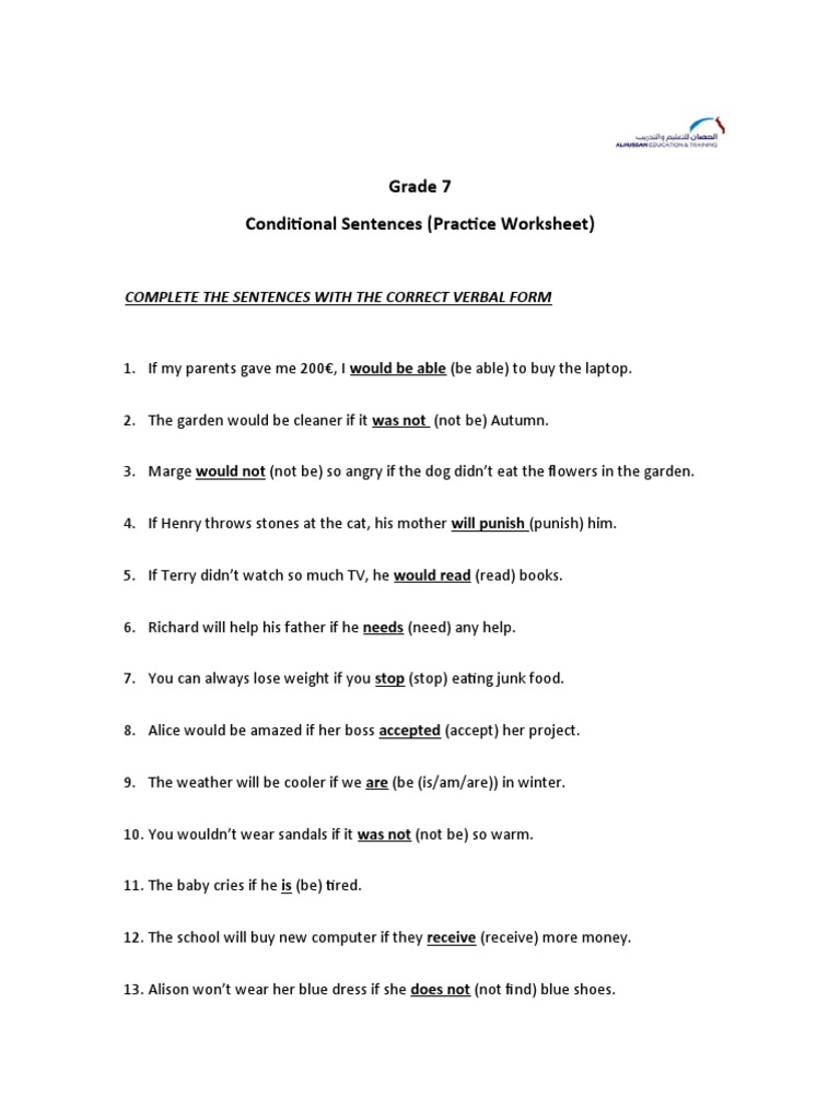 Grade 7 Conditional Sentences Worksheet | PDF