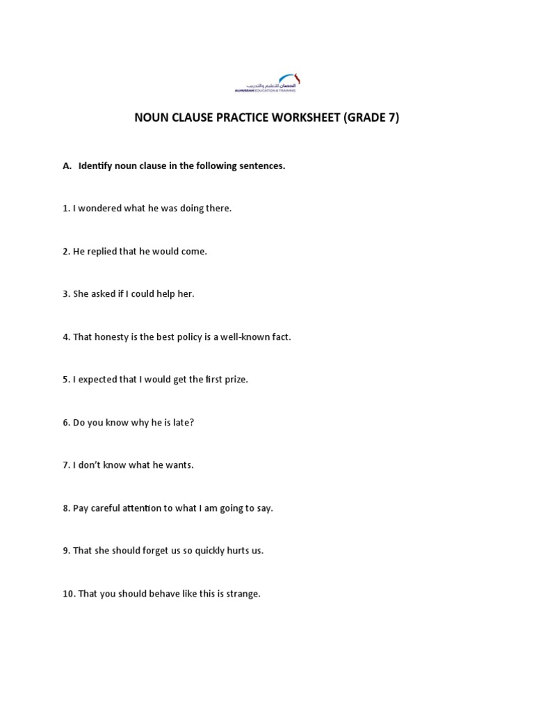 Noun Clause Practice for Grade 7 | PDF | Career & Growth | Self-Improvement