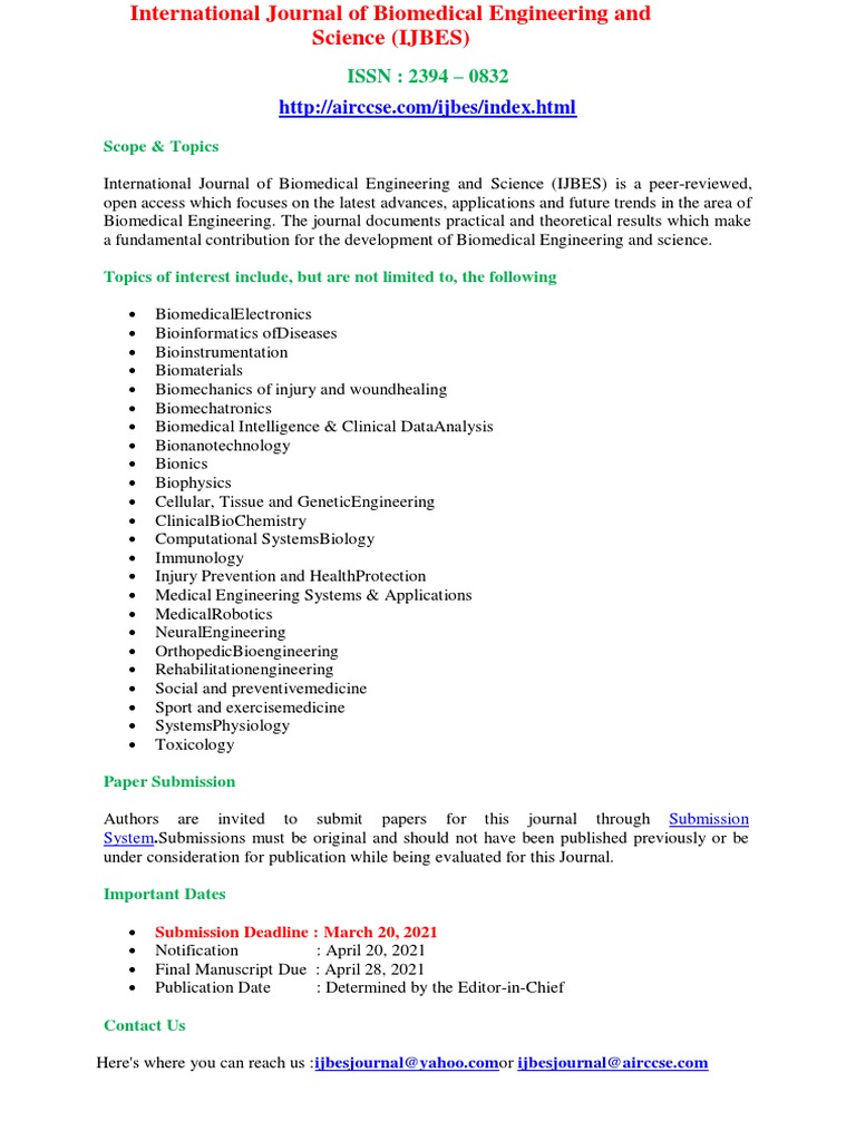 IJBES: Biomedical Engineering Journal | PDF | Computers