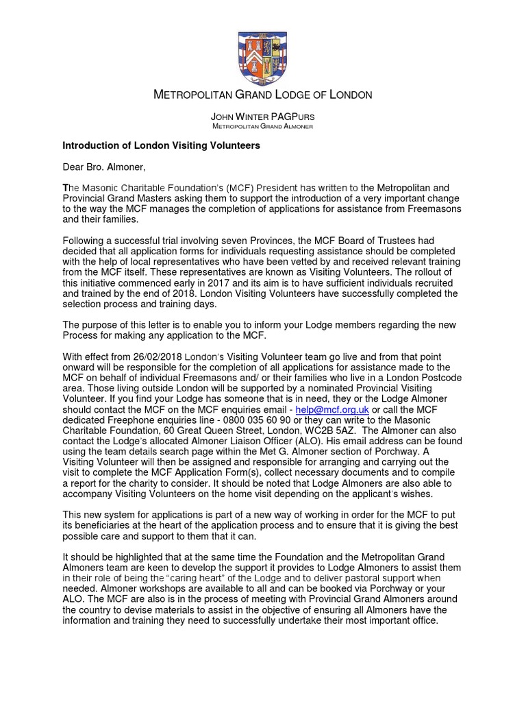 Letter From Met Grand Almoner - March 2018 | PDF | Freemasonry ...