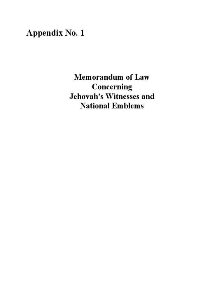 Appendix No. 1: Memorandum of Law Concerning Jehovah's Witnesses and ...