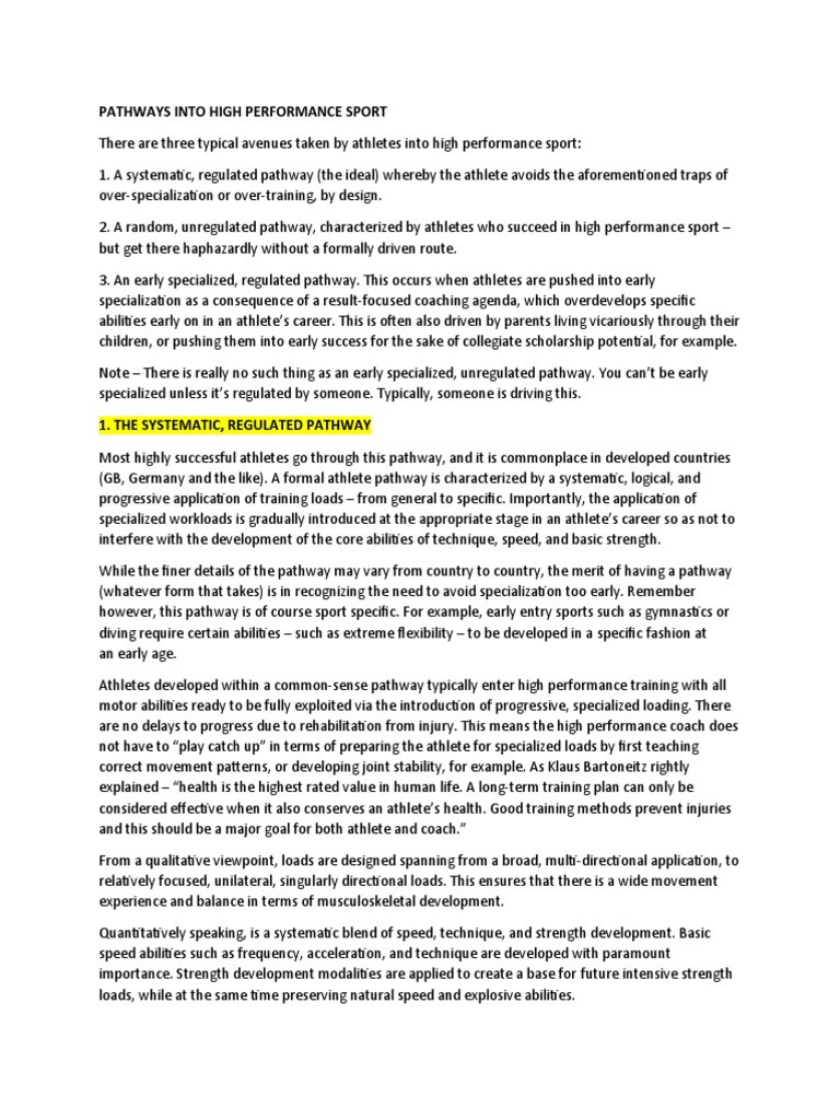 Navigating the Pathways to High Performance Sport: A Framework for ...