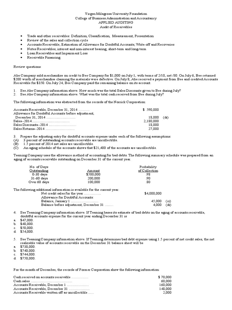 Aud Prob Receivables | PDF | Bad Debt | Liability (Financial Accounting)