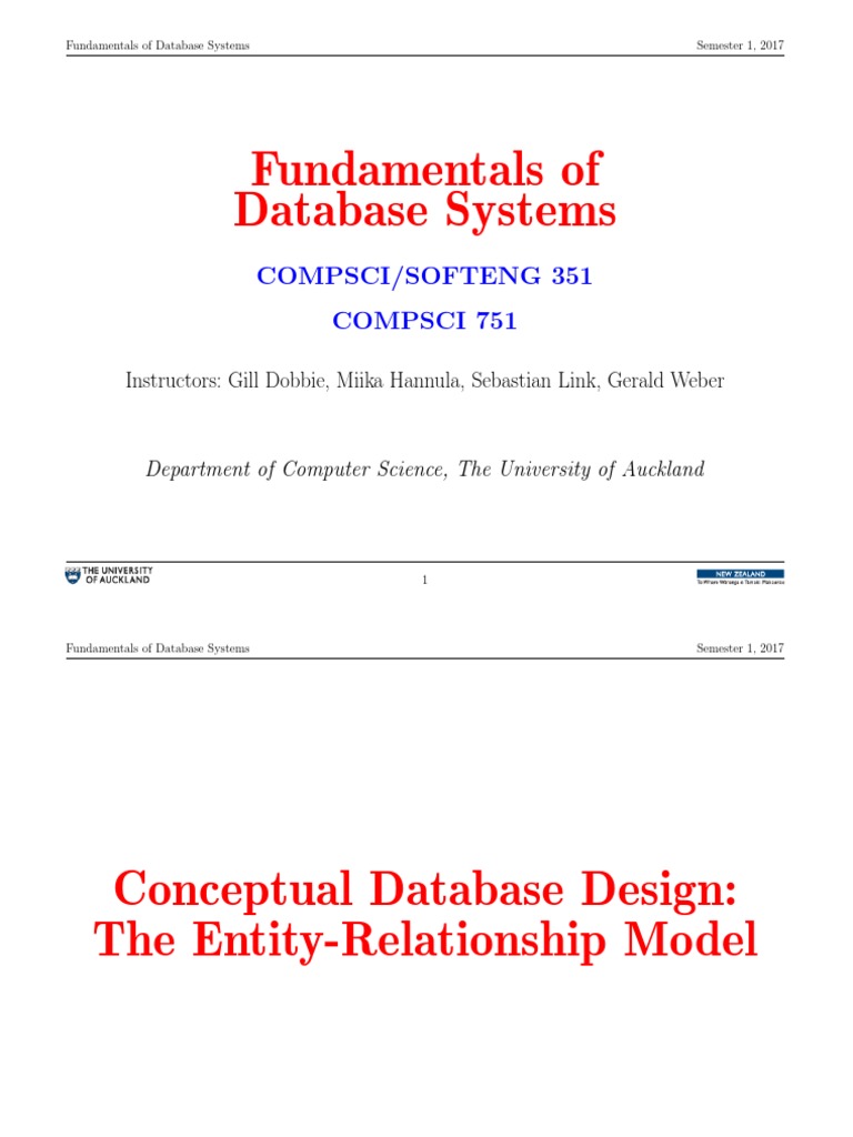 Fundamentals of Database Systems: Compsci/Softeng 351 Compsci 751 | PDF | Conceptual Model ...