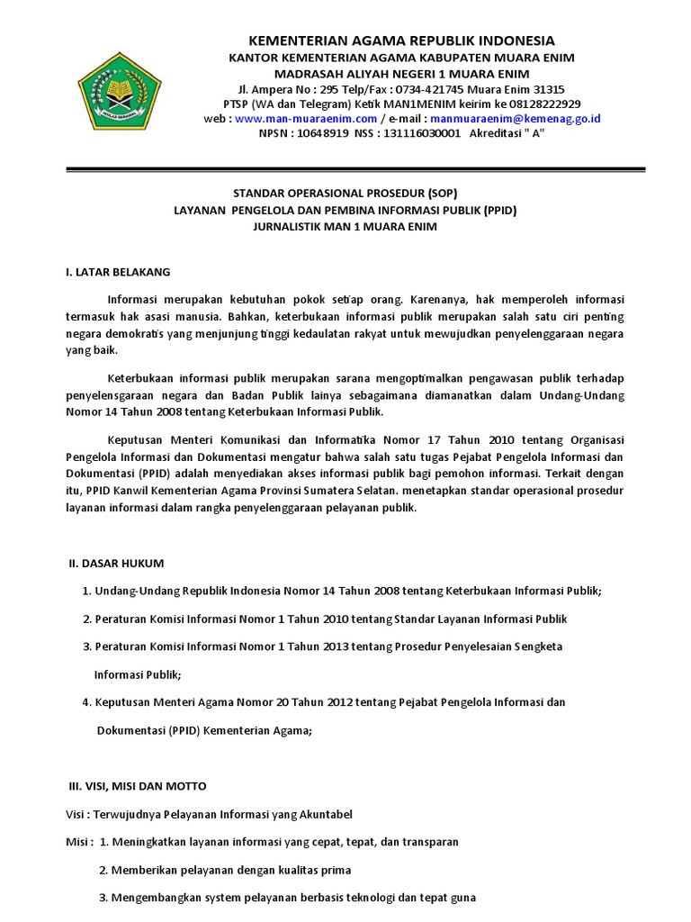 Sop PTSP Man 1 Muara Enim | PDF