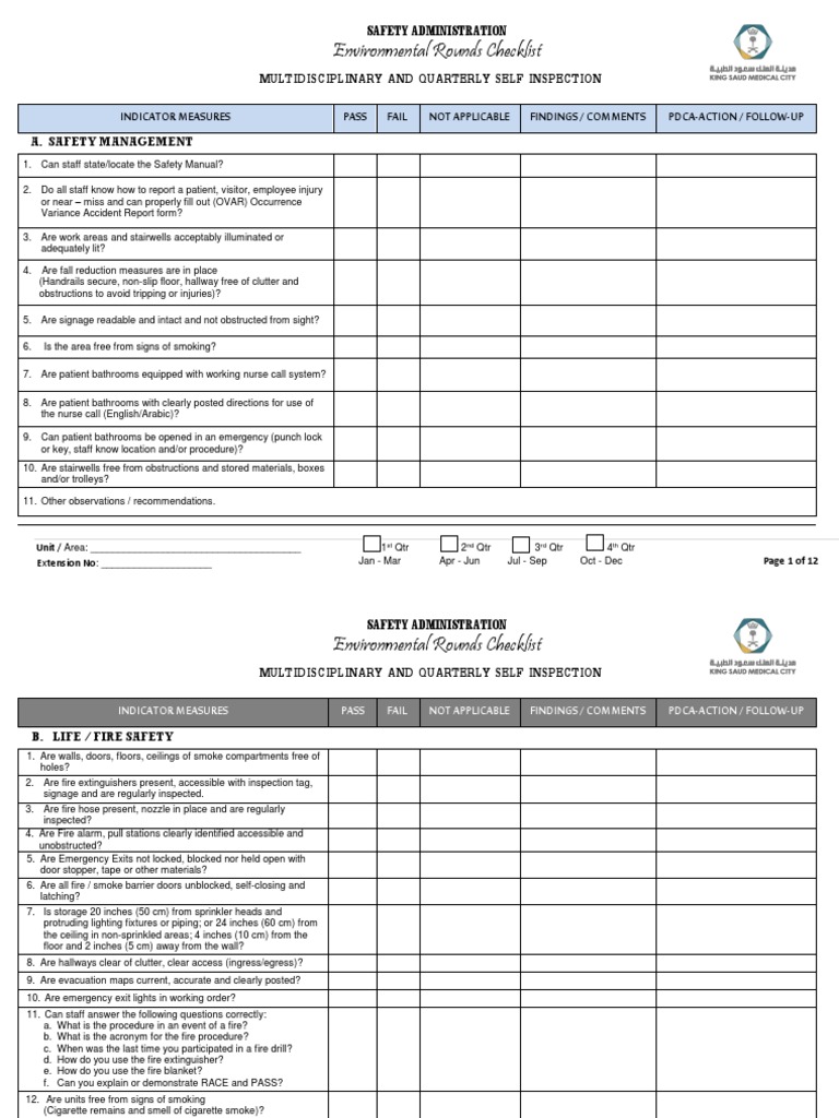 Multidisciplinary and Quarterly Self Inspection: Environmental Rounds ...