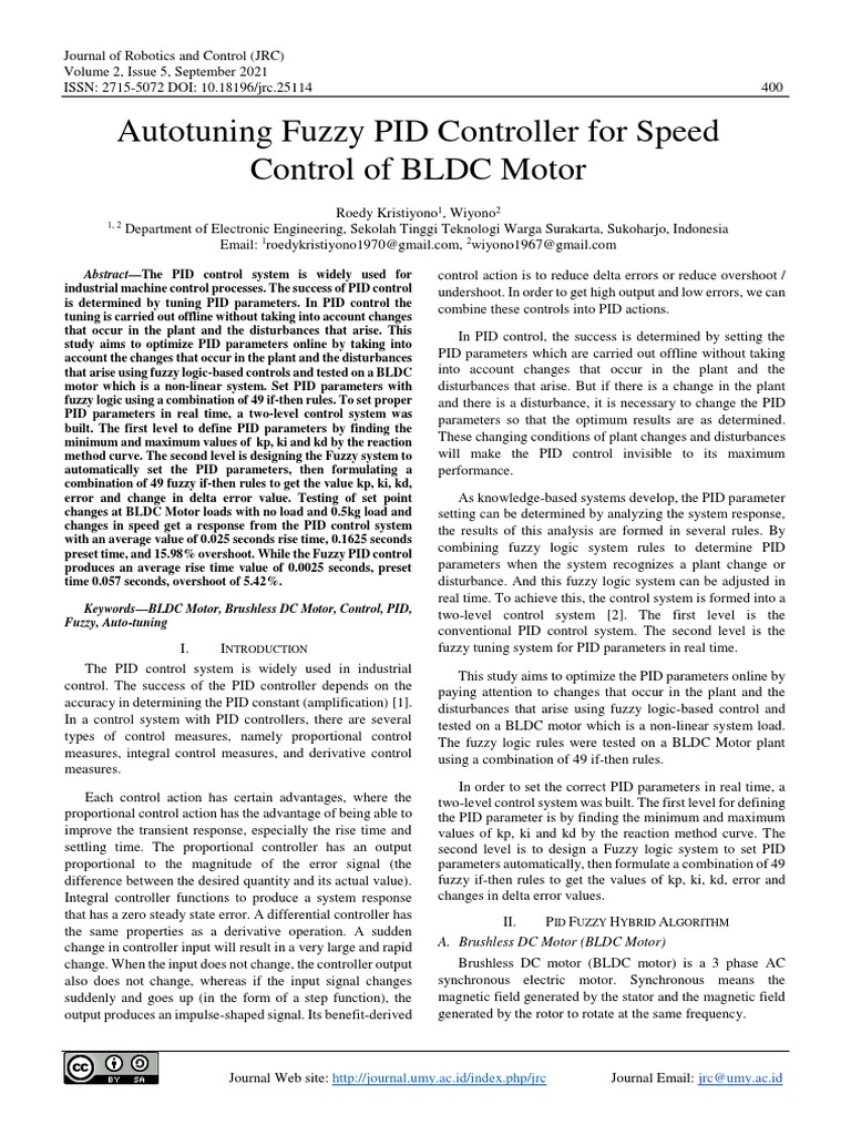 Autotuning Fuzzy PID Controller For Speed Control of BLDC Motor | PDF | Electric Motor | Control ...