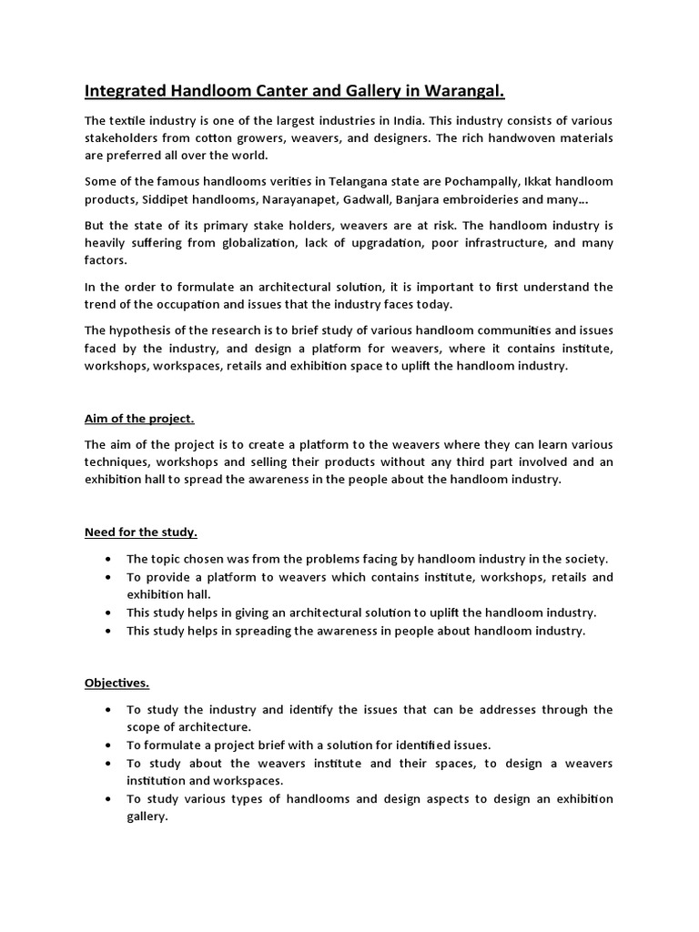 Integrated Handloom Canter and Gallery | PDF | Case Study | Weaving