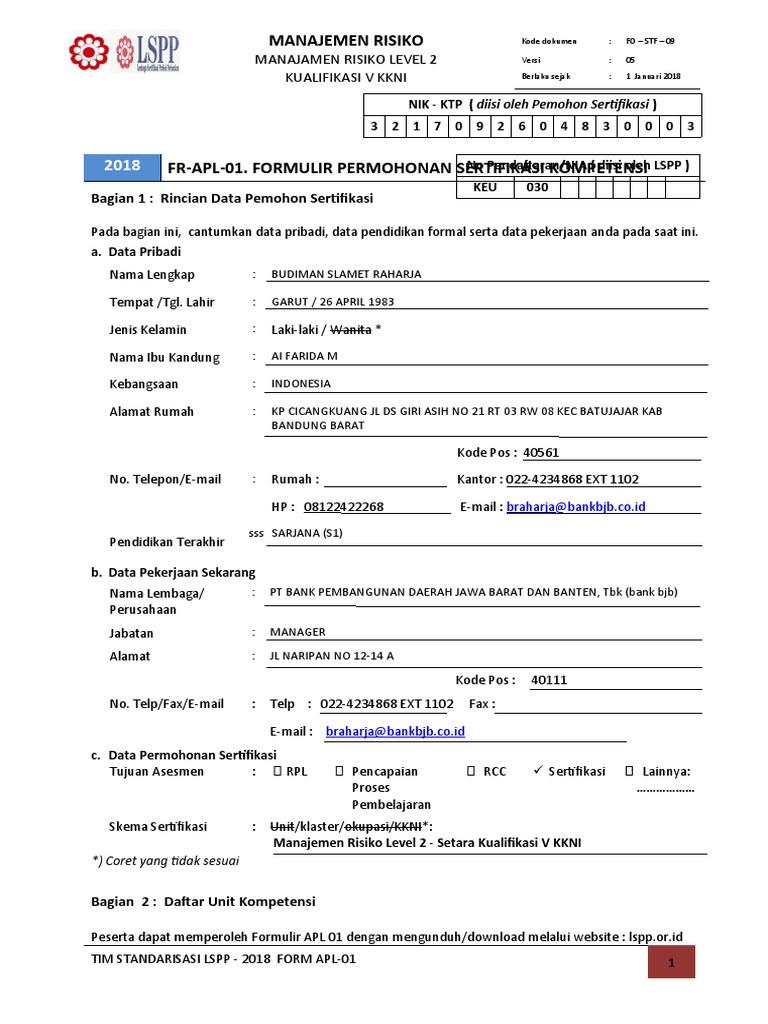FORMULIR 5 - APL 01.rev.02 LSPP - MR LEVEL 2 | PDF