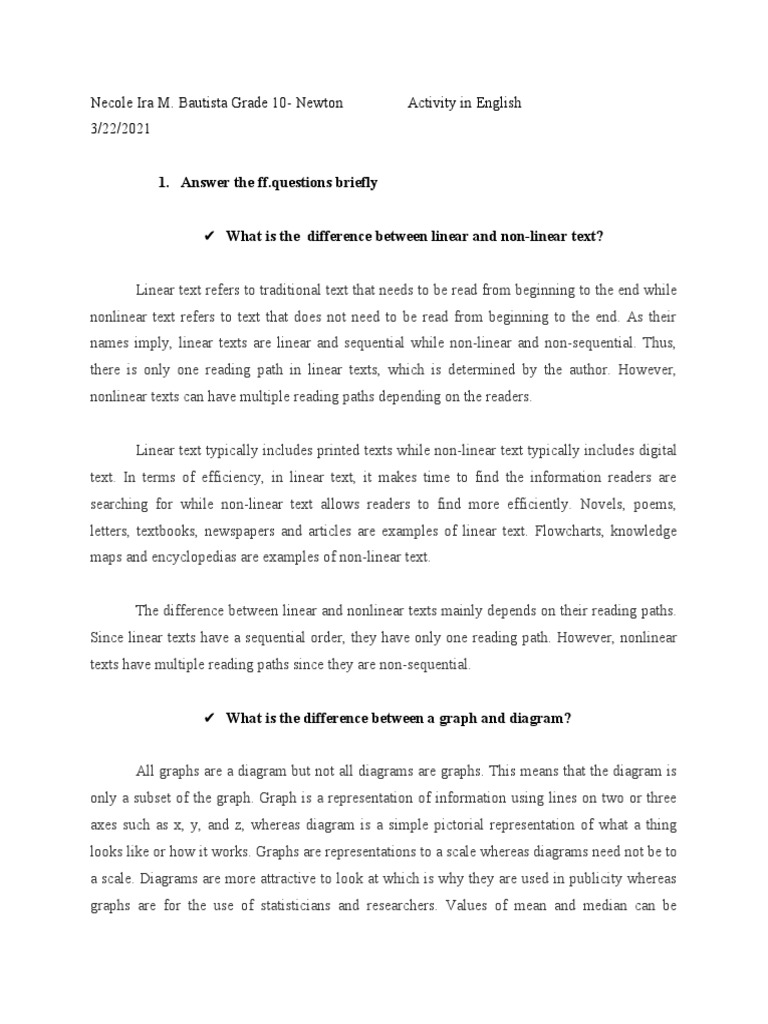 Answer The FF - Questions Briefly What Is The Difference Between Linear ...