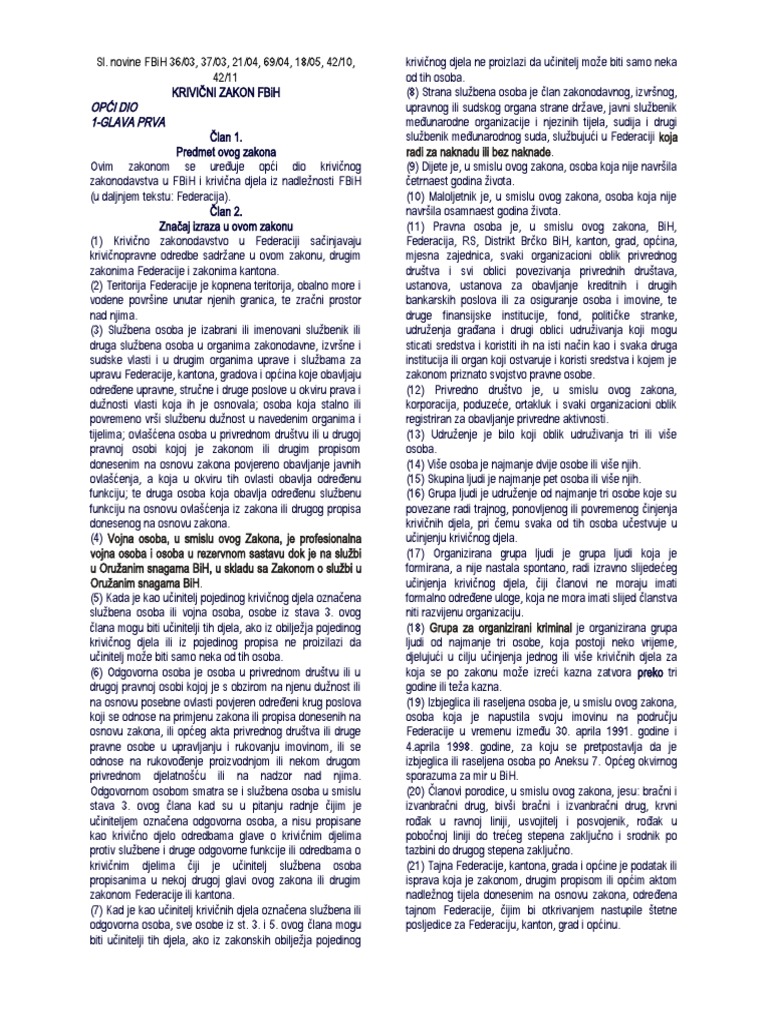 Krivicni Zakon Fbih | PDF