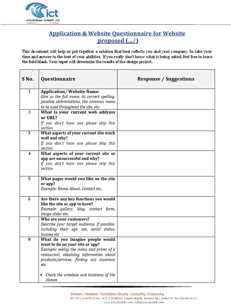 Design Questionnaire Template | PDF | Application Software | Websites