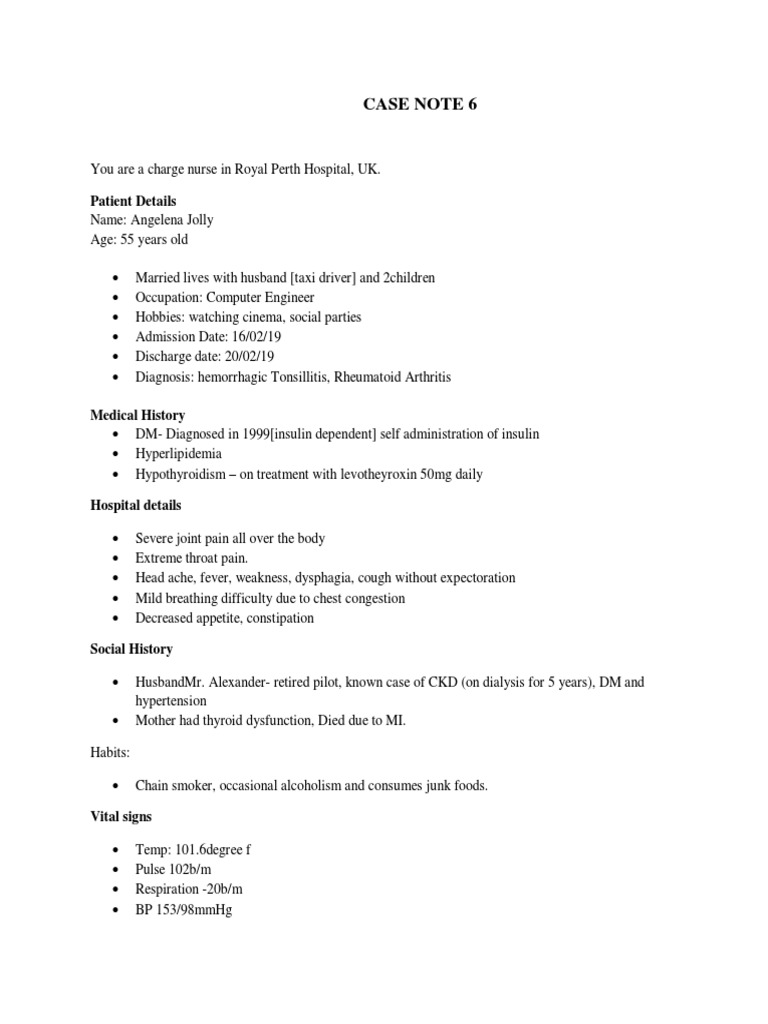 Case Note 6: Patient Details | Download Free PDF | Health Sciences ...