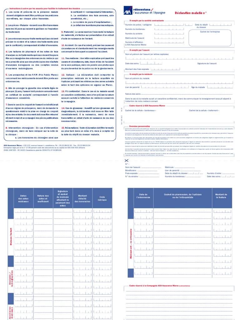 Déclaration Maladie AXA | Télécharger gratuitement PDF | Assurance ...