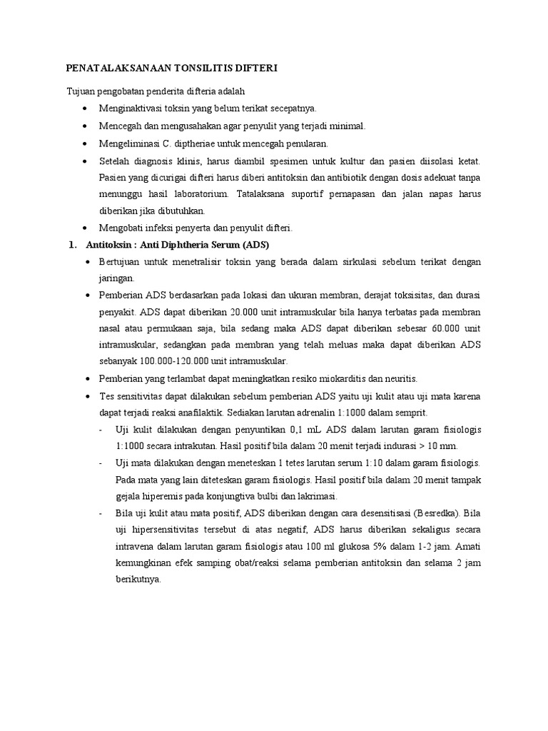 Penatalaksanaan Tonsilitis Difteri | PDF