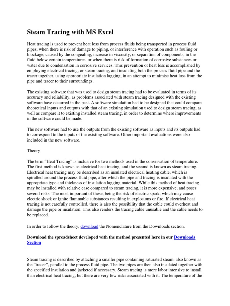 Steam Tracing With MS Excel | PDF | Thermal Insulation | Heat Transfer