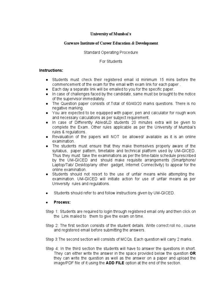 Instructions For Exams | PDF | Multiple Choice | Test (Assessment)