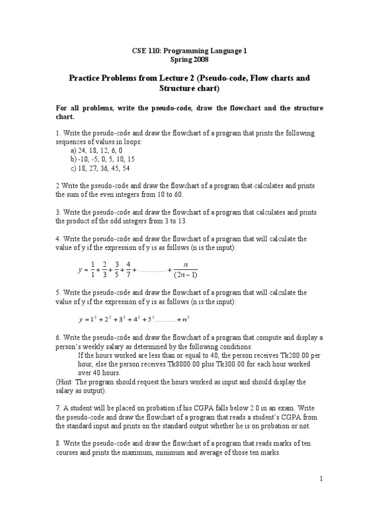 Practice Problems 01 Pseudocodes and Flowcharts | PDF | Theoretical ...