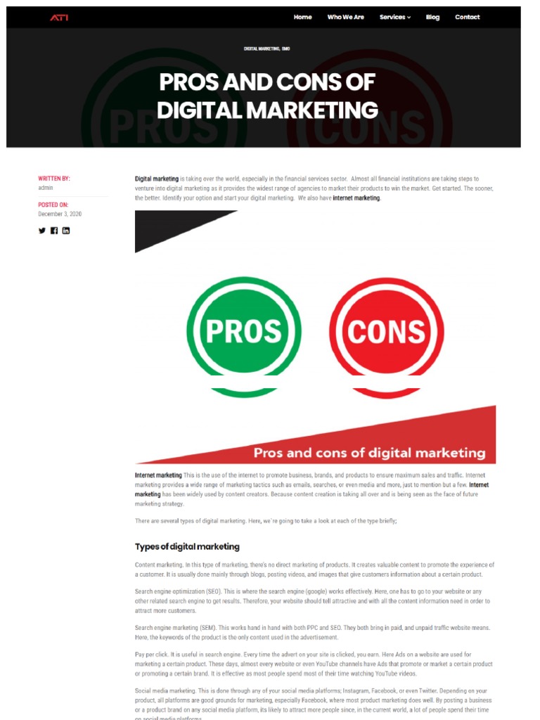 Pros and Cons of Digital Marketing | PDF