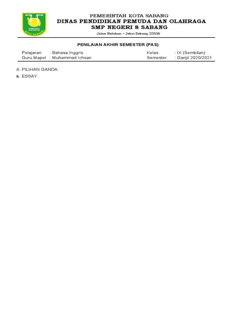 Format Lembar Soal PAS | PDF