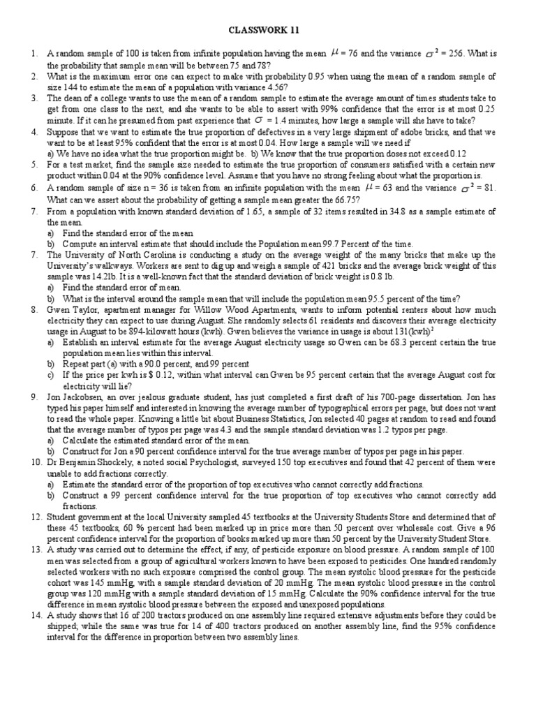 Classwork-11 Estimation Class Work | PDF | Standard Error | Errors And Residuals