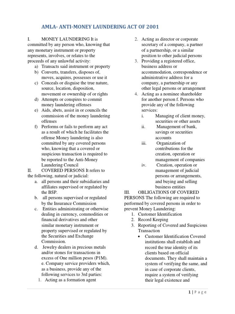 Amla-Anti-Money Laundering Act of 2001 | PDF | Money Laundering | Business
