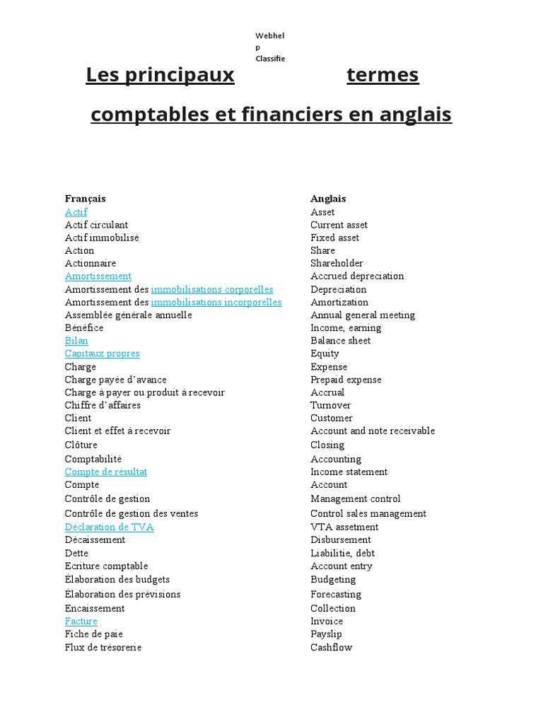 Termes comptables en anglais essentiels | PDF | Dépréciation | Comptabilité
