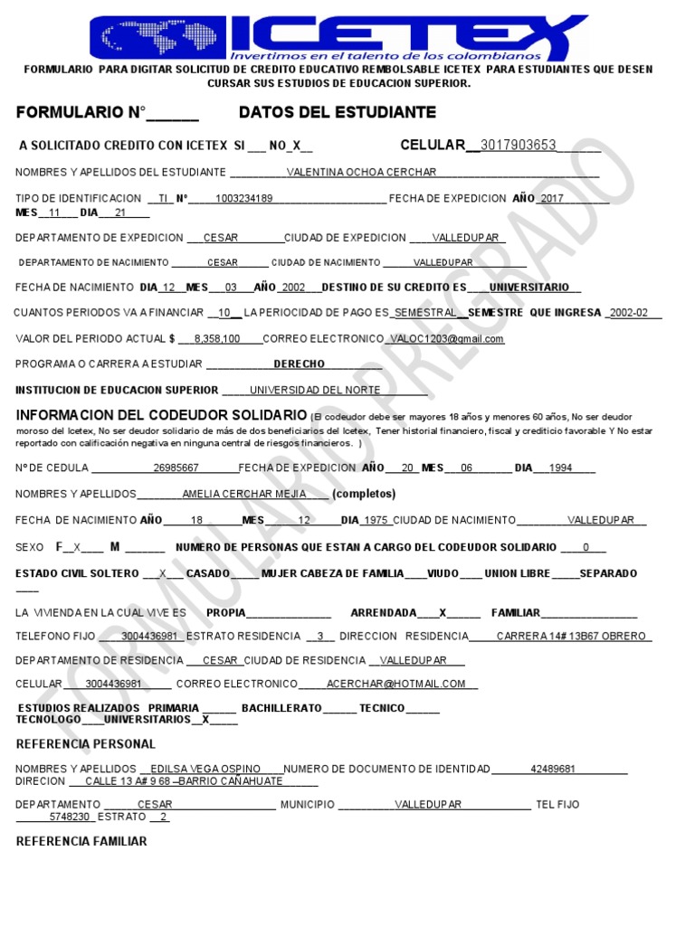 Formulario en Blanco ICETEX | PDF