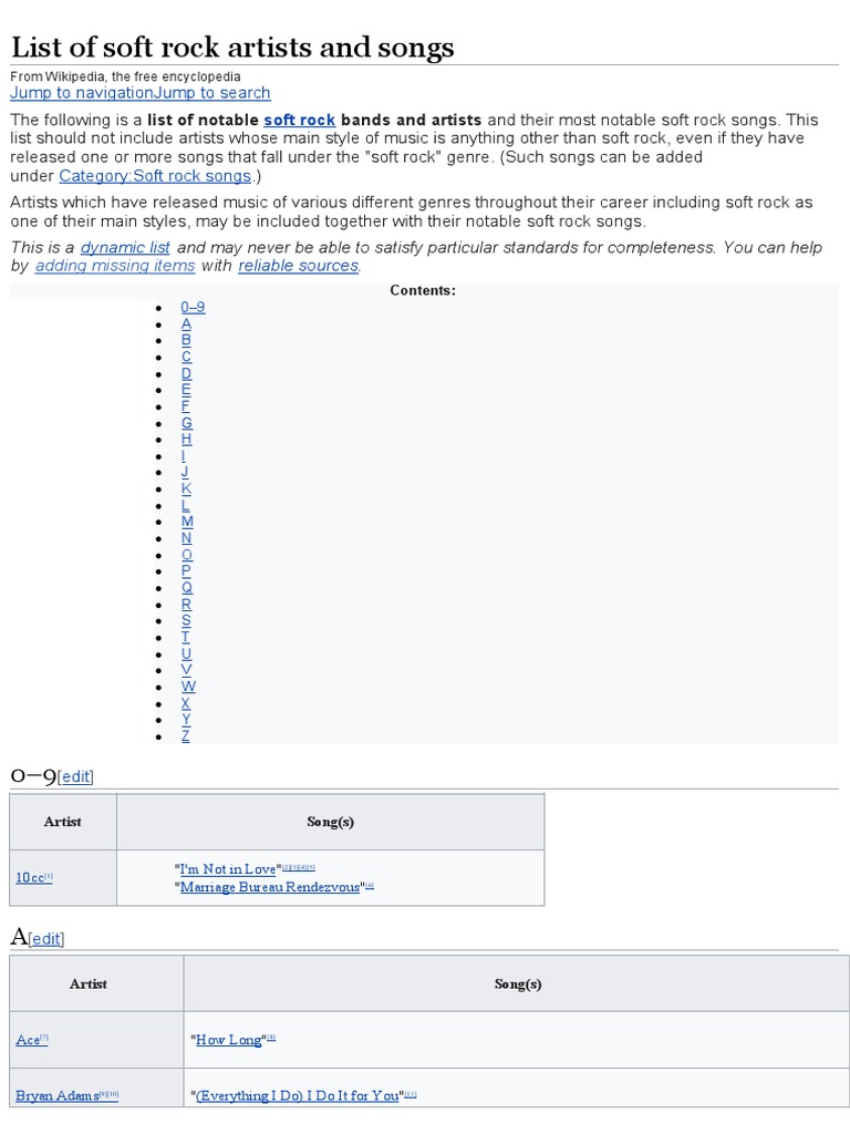 List of Soft Rock Artists and Songs | PDF | Musicians | Entertainment ...