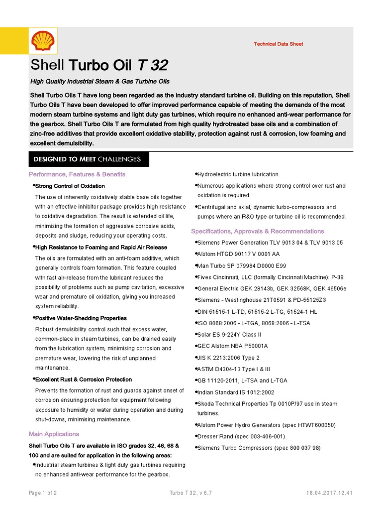 Shell Turbo Oil T32: Performance, Features & Benefits | PDF | Motor Oil ...