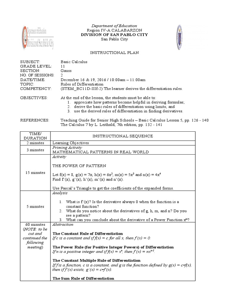 LP STEM BC11D IIIf 2 Rules of Differentiation | PDF | Derivative | Function (Mathematics)