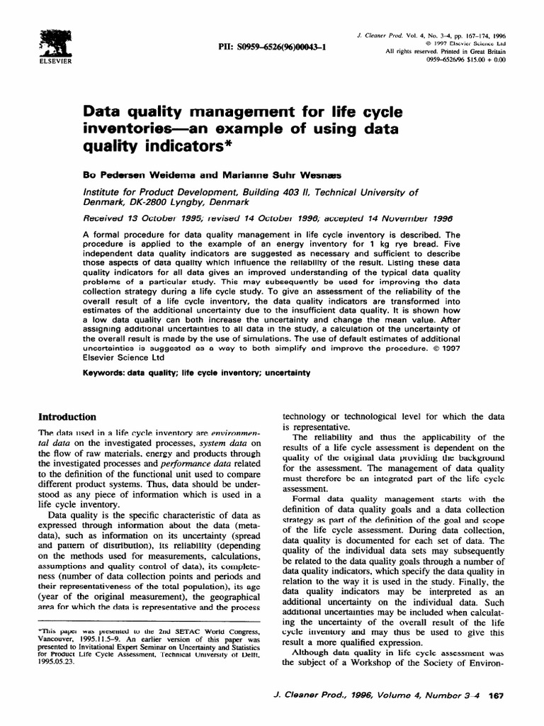 Data Quality Management For LCA | PDF | Life Cycle Assessment ...