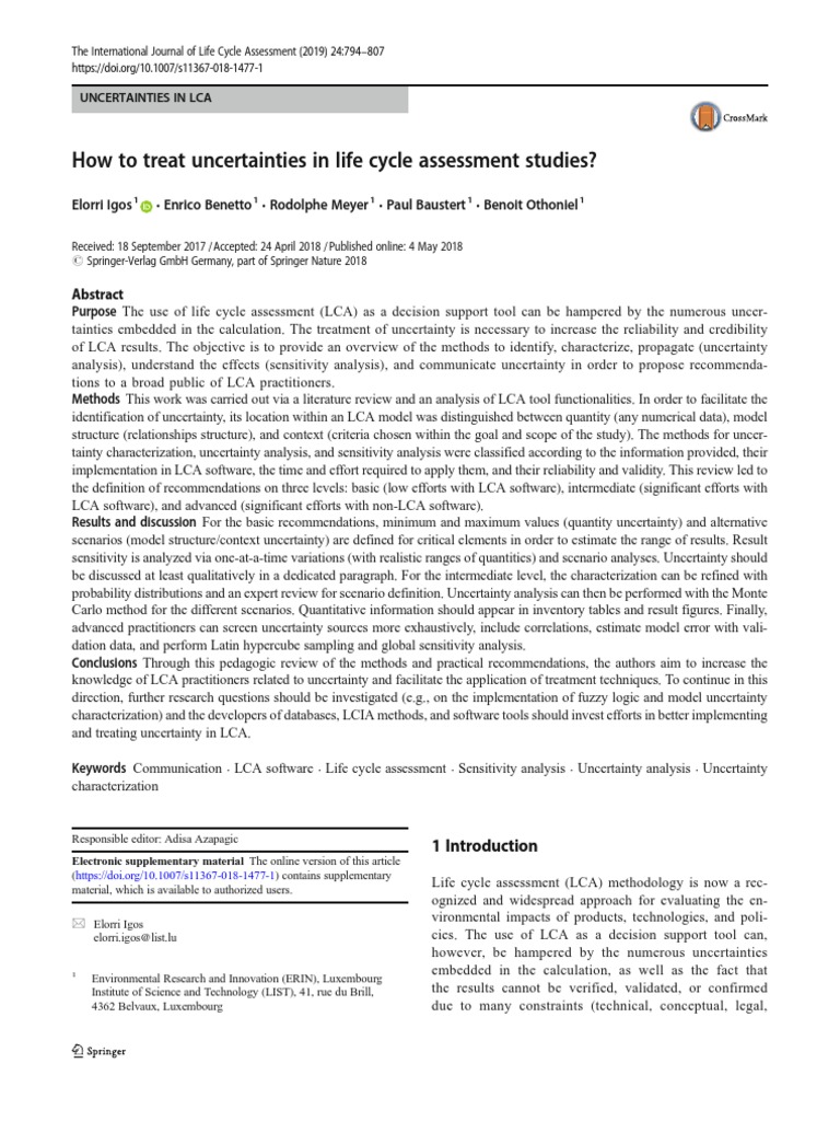 How To Treat Uncertainties in LCA | PDF | Life Cycle Assessment ...