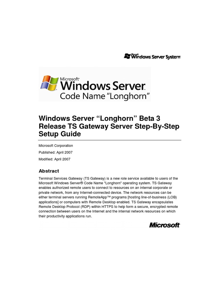 Windows Server Longhorn Beta 3 Release TS Gateway Server S | PDF ...