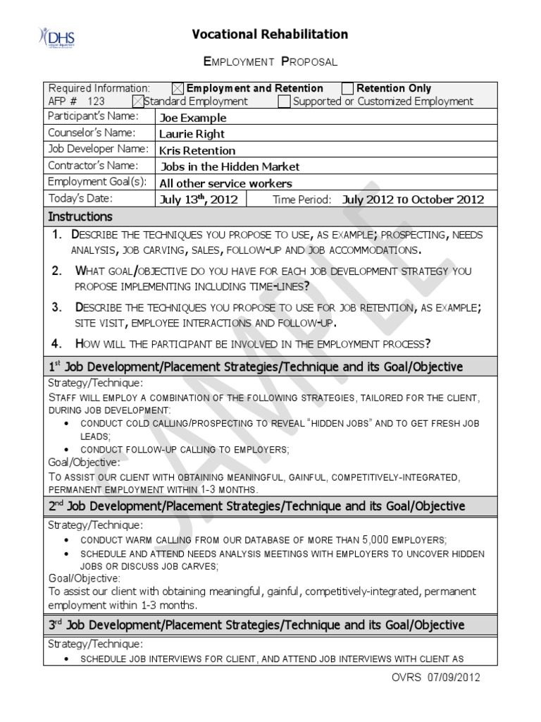 Vocational Rehabilitation Employment Plan | PDF | Employee Retention ...