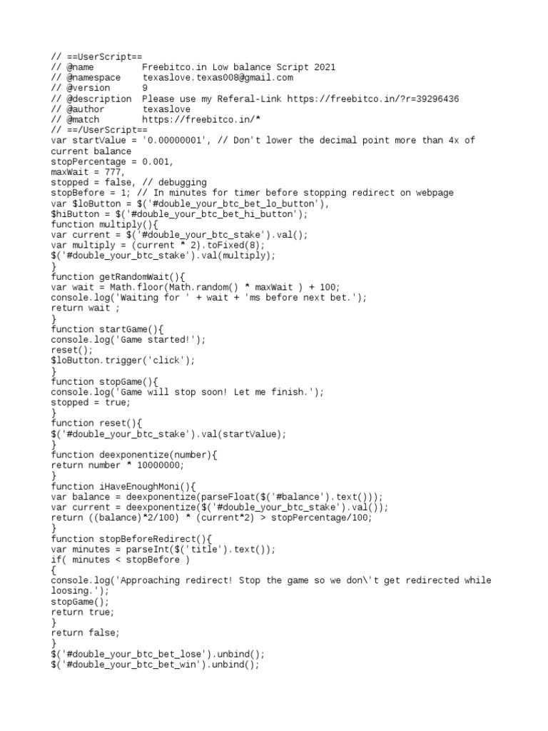 Freebitco - in Low Balance Script 2021 | PDF | Teaching Mathematics