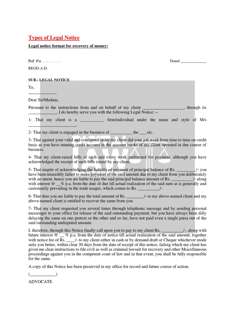 Legal Notice Formates & Types | PDF | Cheque | Lease