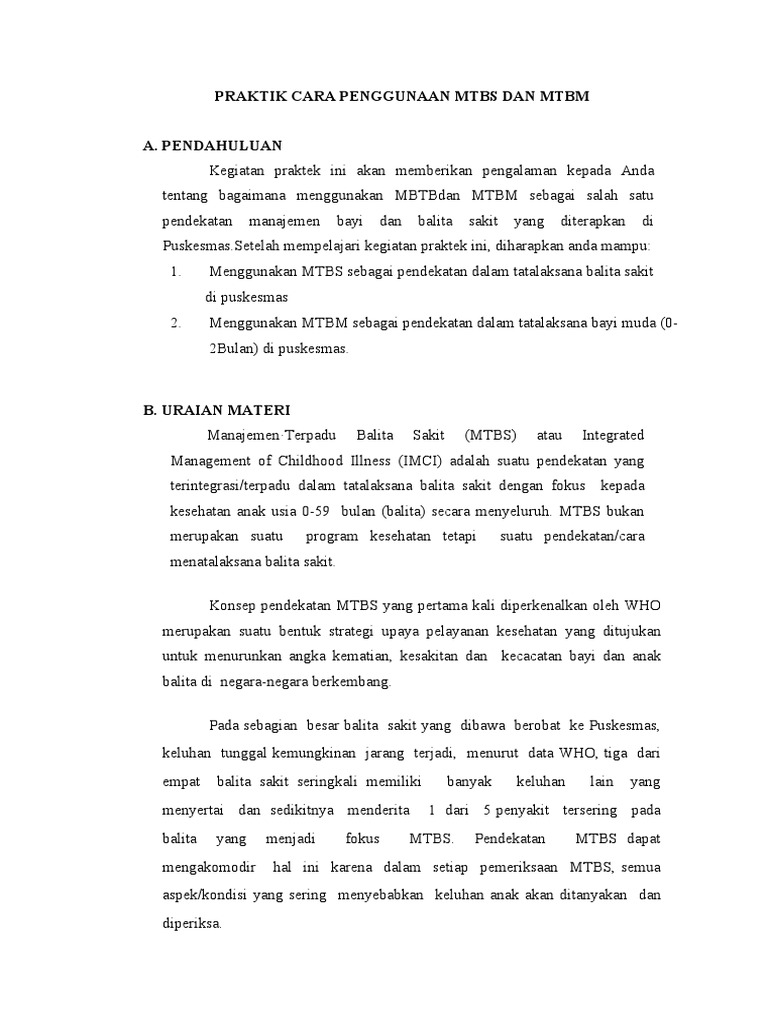 Praktik Cara Penggunaan MTBS Dan MTBM | PDF | Kesehatan Holistik