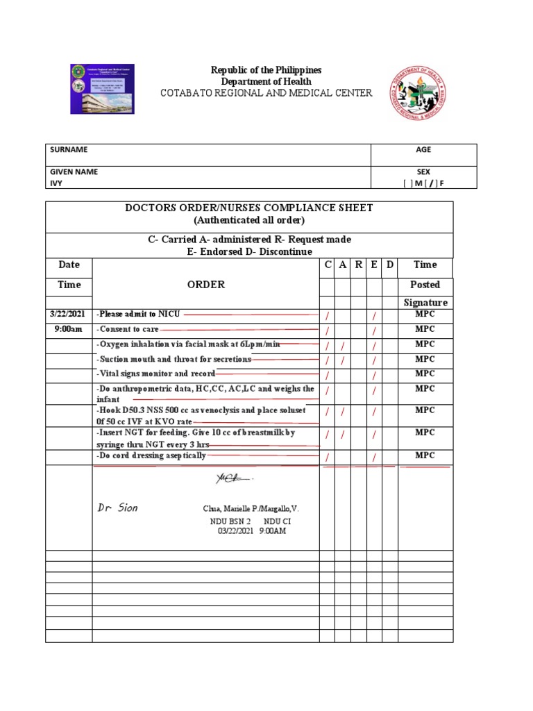 DOCTORS ORDER CRMC | PDF