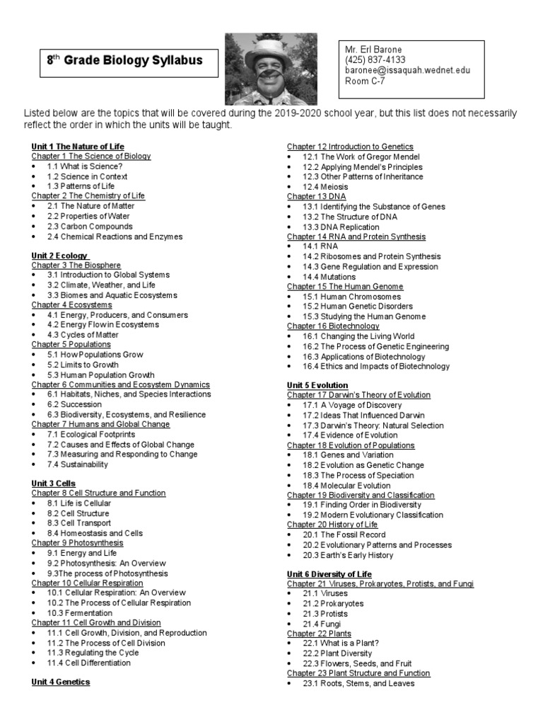 8th Grade Biology Syllabus | PDF | Evolution | Life