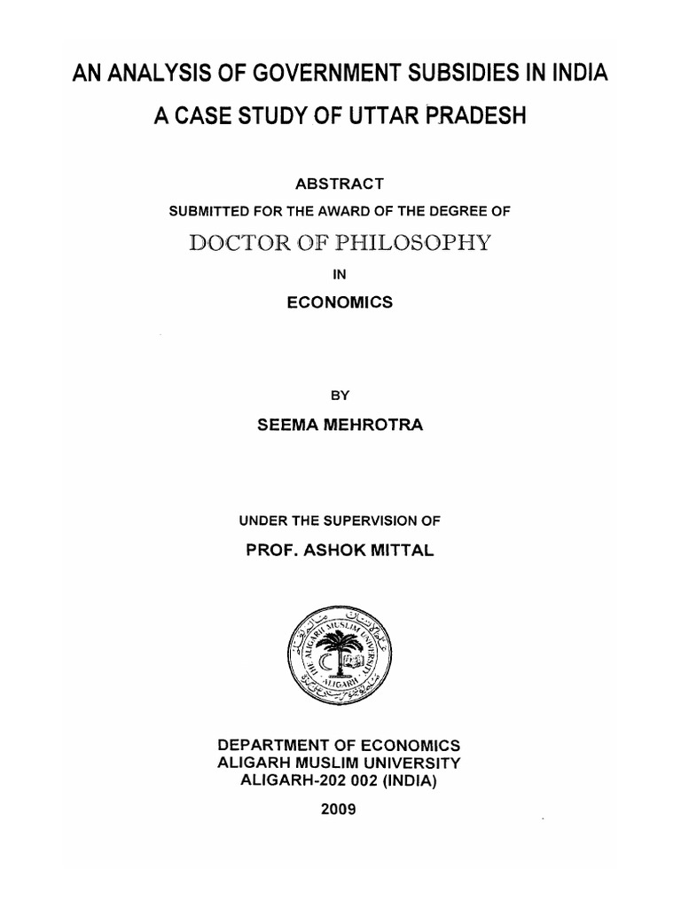An Analysis of Government Subsidies in India A Case Study of Uttar Pradesh | PDF | Subsidy ...